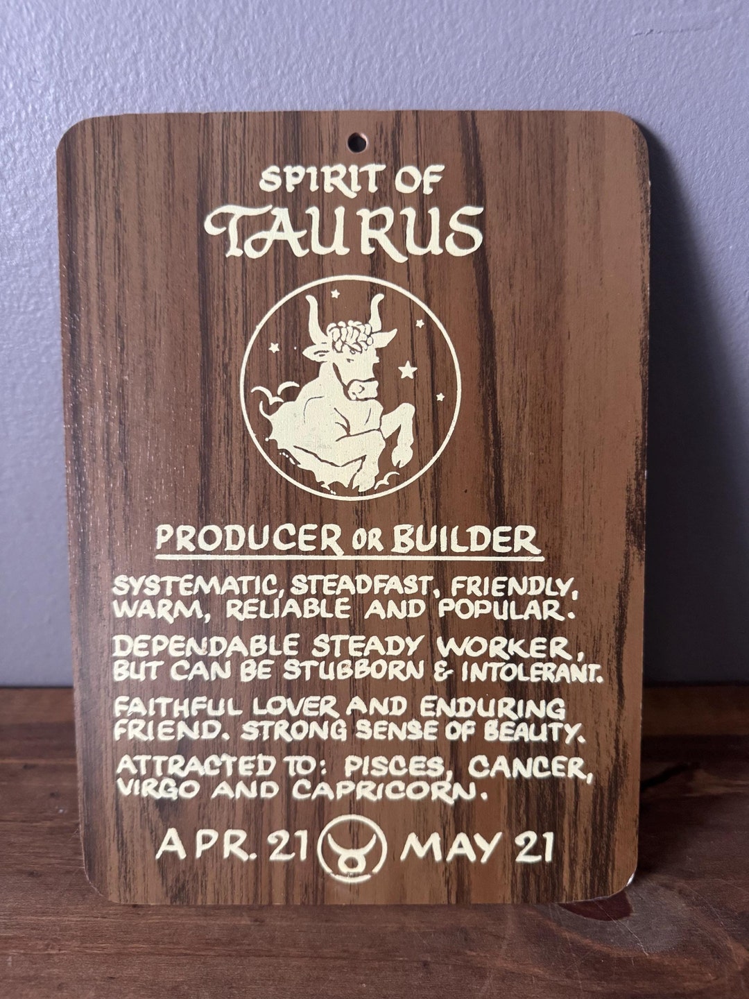 Retro Taurus Astrology Wall Plaque - Etsy