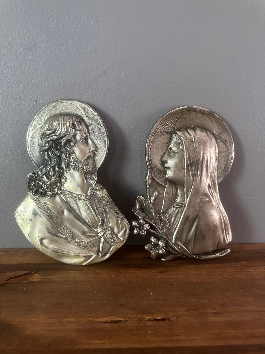 Louis Vincent Aronson Cast Aluminium Jesus and Mary Wall Plaque Pair - Etsy