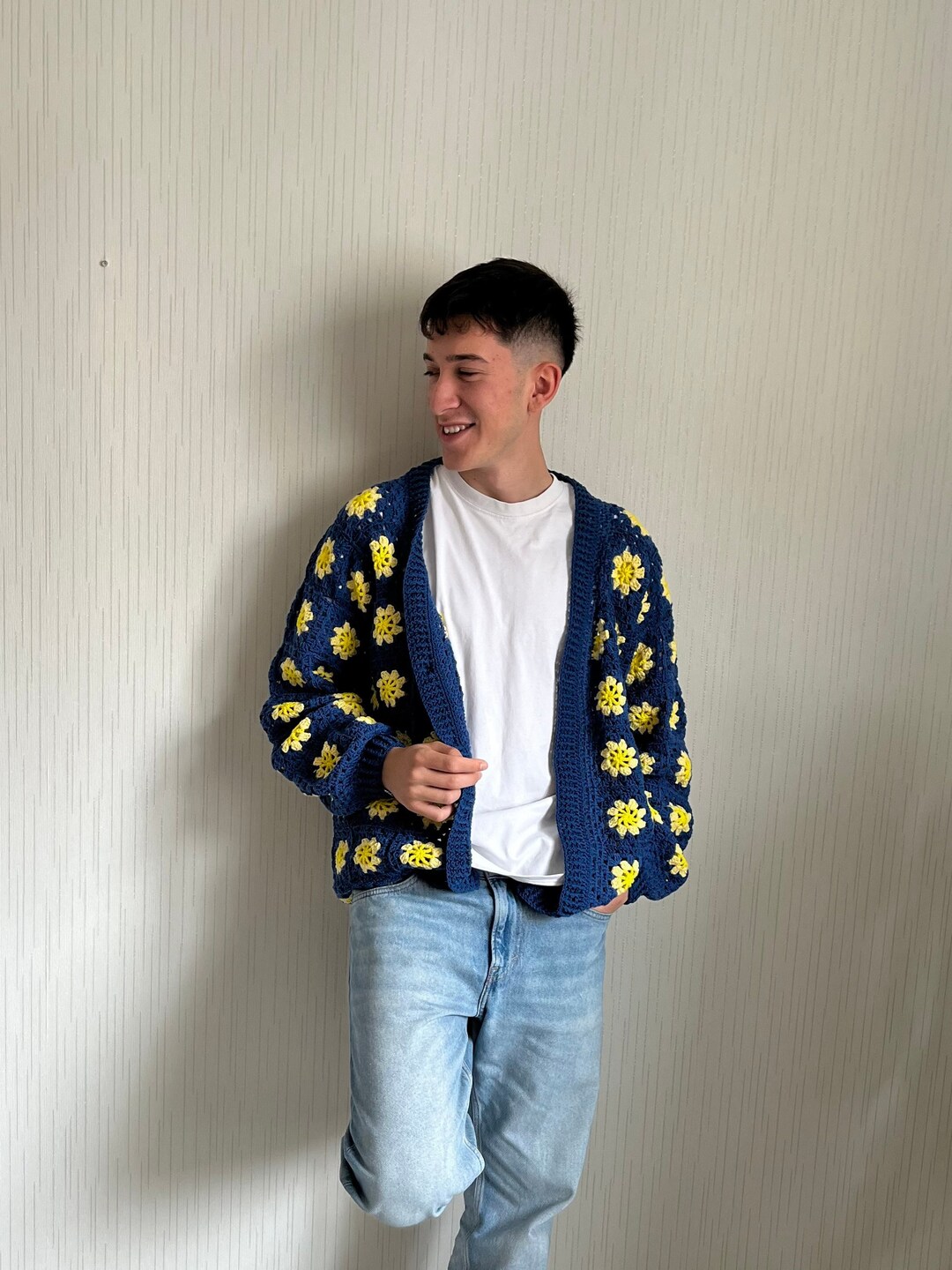 Winter Style Clothing for Men: Dark Blue Granny Square Sweaters ...