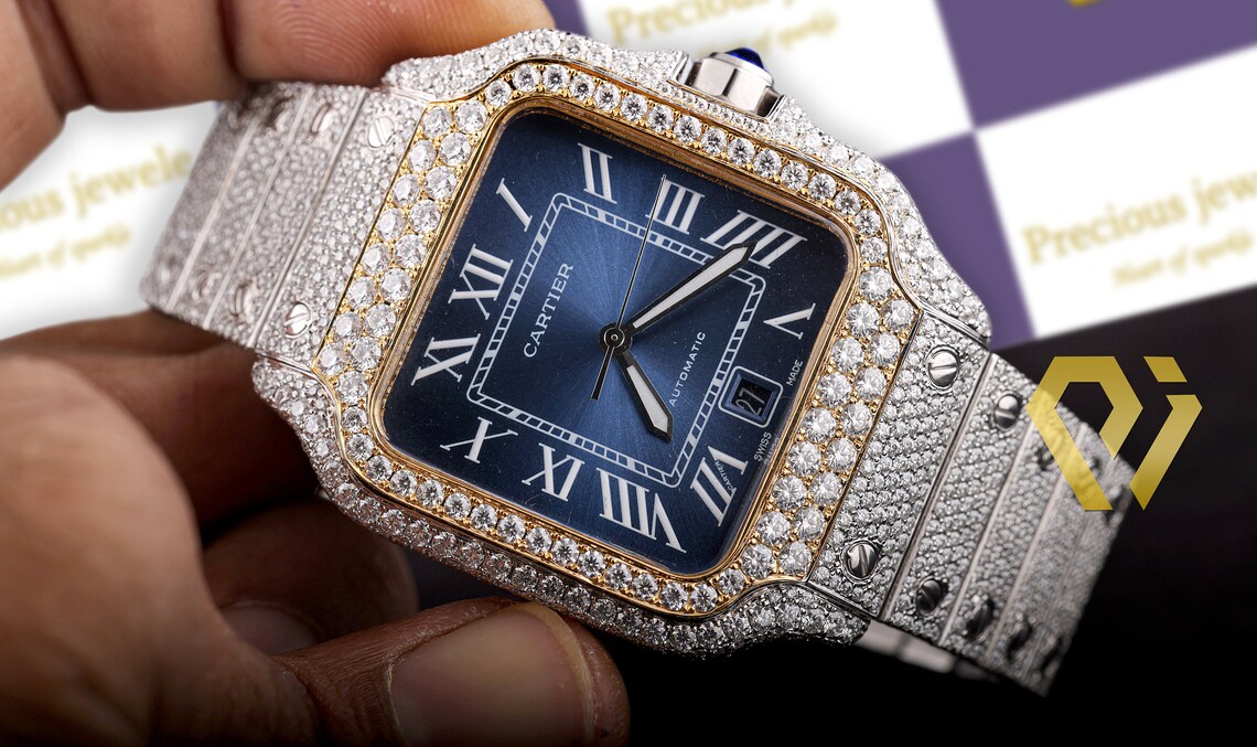 Cartier Santos Fully Ice Out Vvs Moissanite Watch buss Down - Etsy