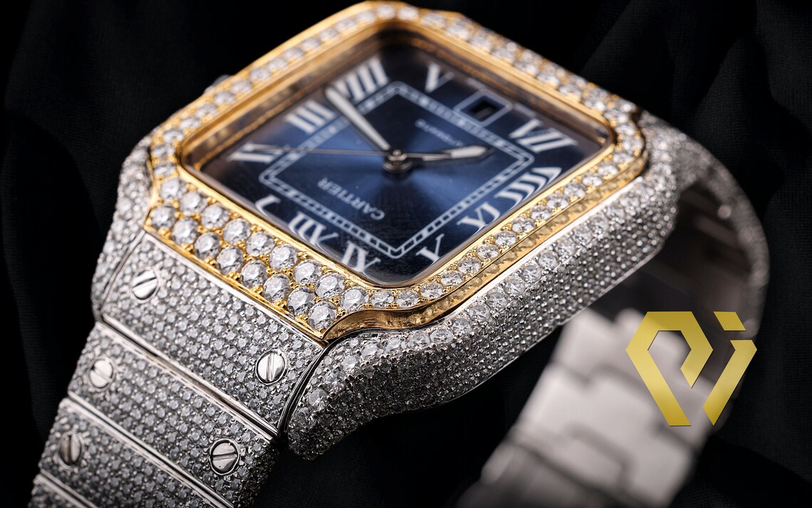Cartier Santos Fully Ice Out Vvs Moissanite Watch buss Down - Etsy