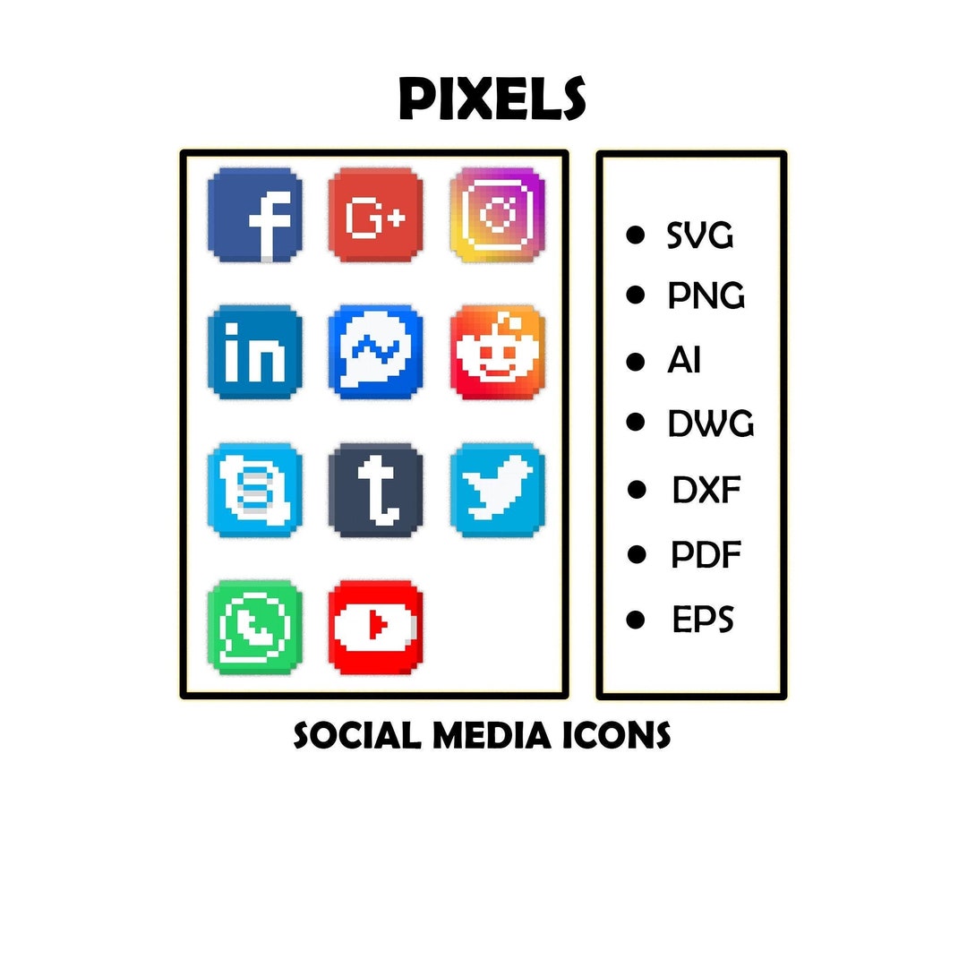 Pixel Social Media Icons Bundle Logo Instagram Twitter Youtube Whatsapp ...