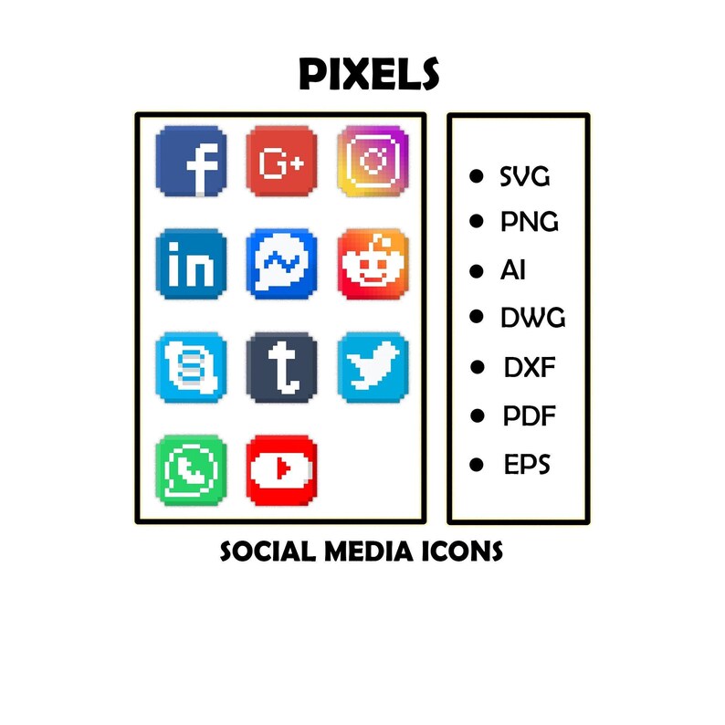 Pixel Social Media Icons Bundle Logo Instagram Twitter Youtube Whatsapp ...