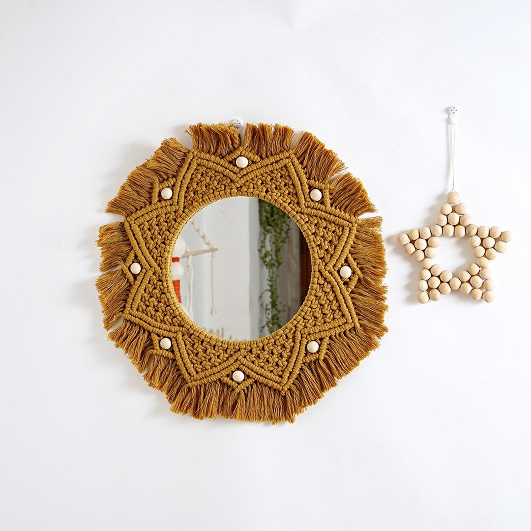 Mirror Wall Mirror Macrame Fringe Brown Wall Mirror / Wall Decor / BOHO ...