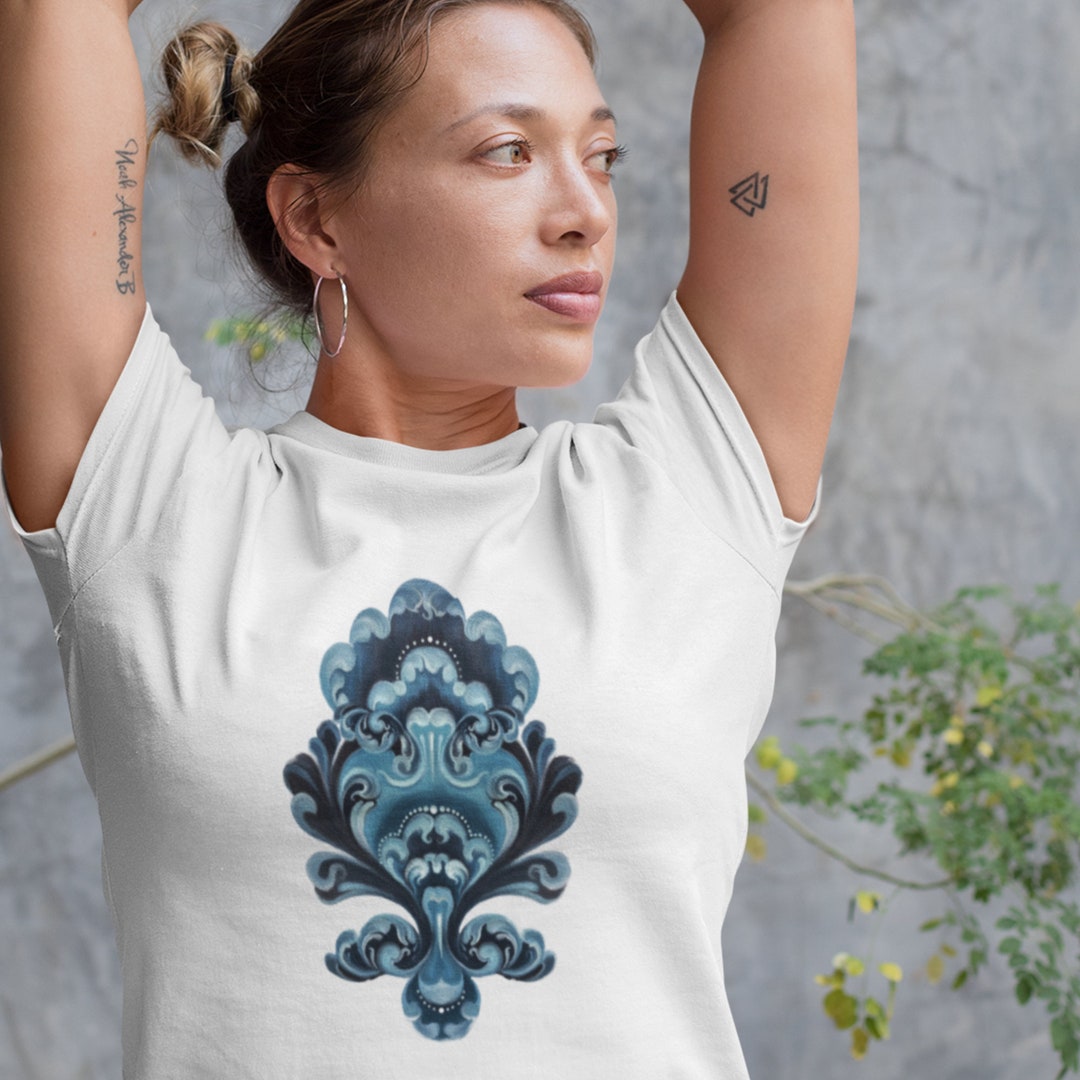 Blue and White Rosemaling T-shirt Rosemaling Tshirt for Women Trendy ...