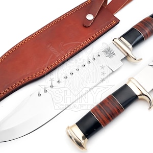 18 Large Damascus Handmade Bowie Knife, Crocodile Dundee Knife D2 Steel/ Damascus Steel Hunting ...