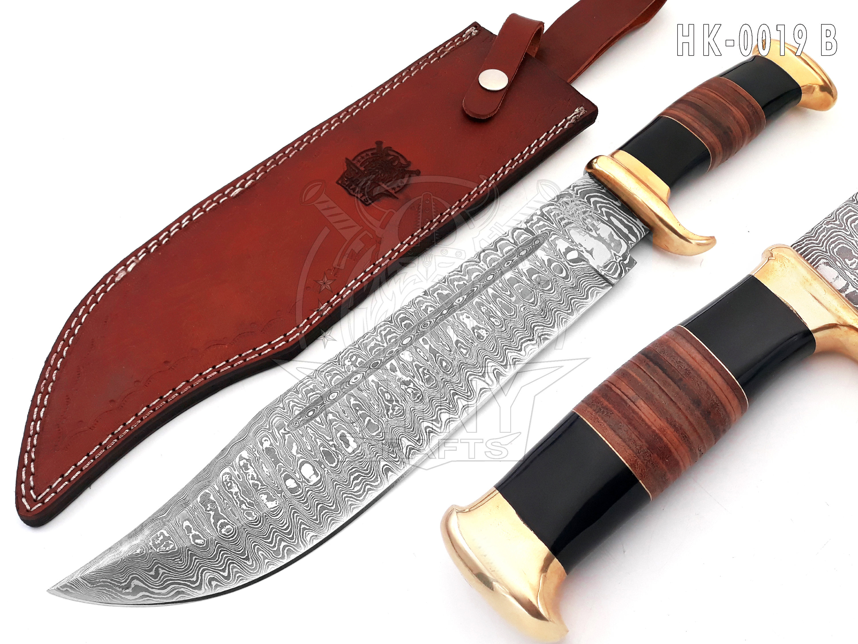 18 Large Damascus Handmade Bowie Knife, Crocodile Dundee Knife D2 Steel/ Damascus Steel Hunting ...