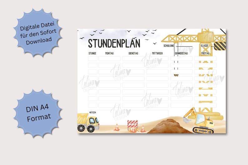 Construction Site Timetable for Printing | Primary School | DIN A4 ...