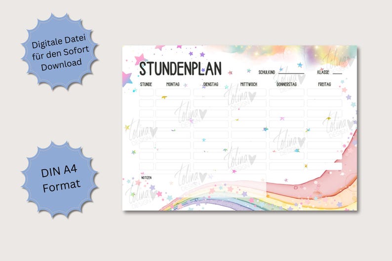 Rainbow Timetable Printable | Primary School | DIN A4 Format | Digital ...