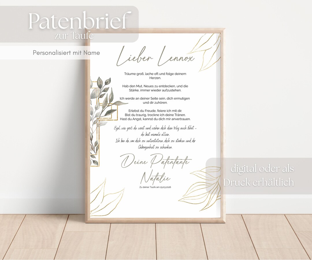 Godparent Letter Cross, Personalized Letter for Godchild, Gift From ...