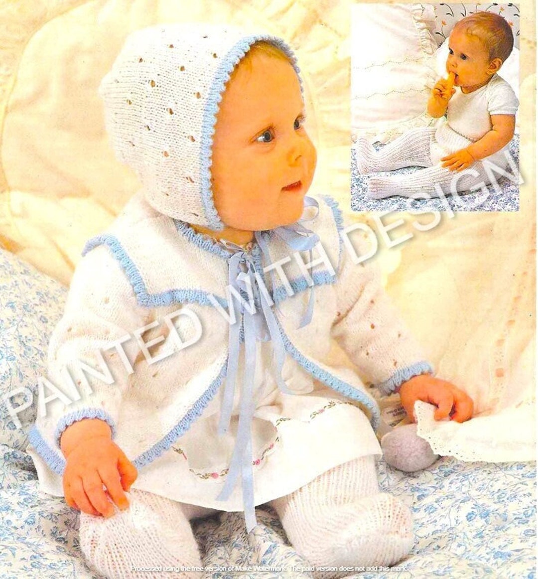 Baby Matinee Jacket/coat Tights and Bonnet Knitting Pattern - Etsy