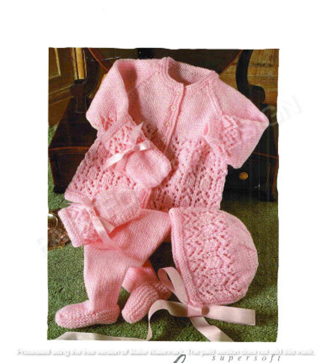 Baby Pram Set, Baby Jacket, Leggings, Bonnet and Mittens Knitting ...