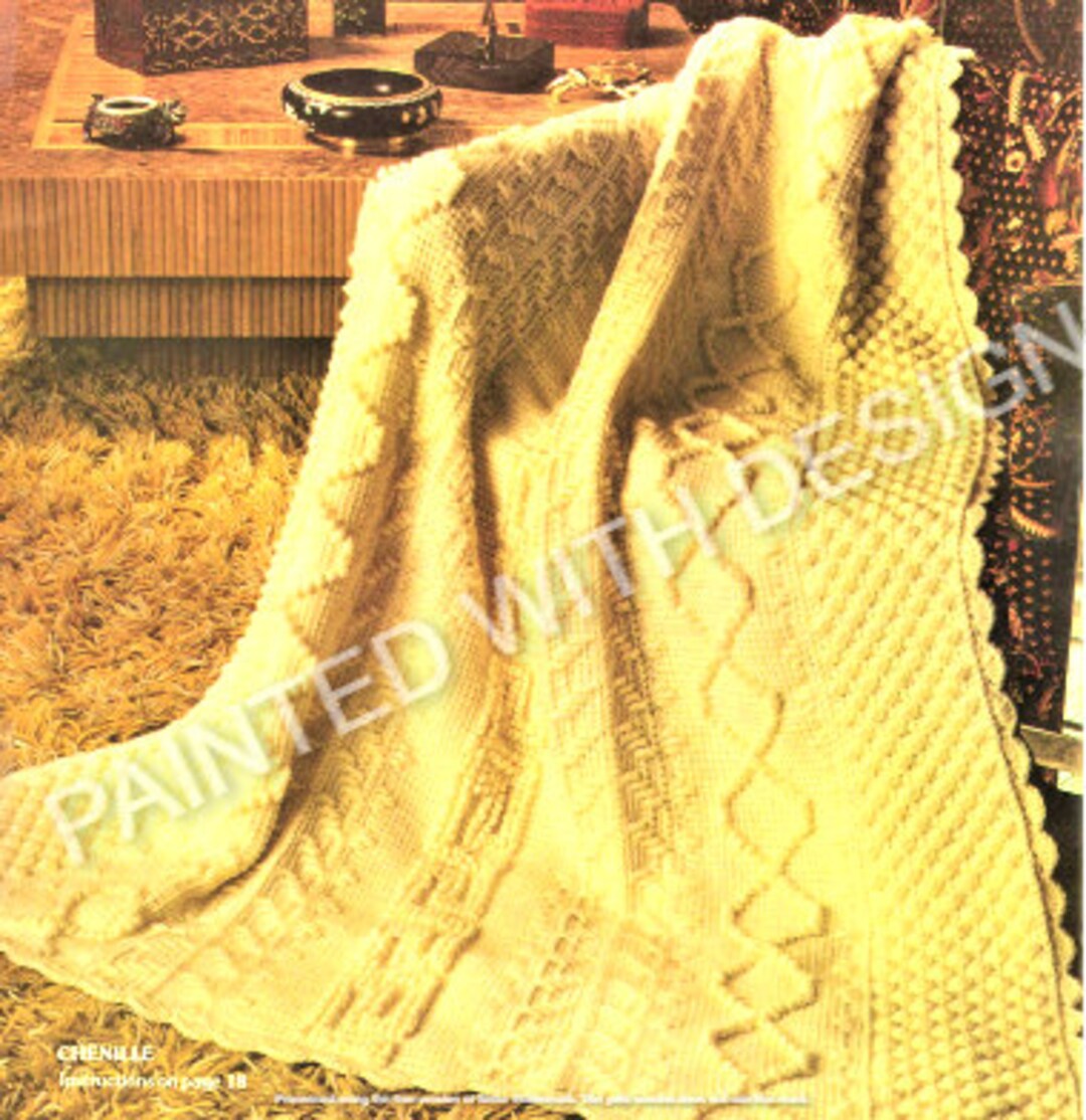 Chenille Afghan, Blanket, Throw, Bedspread, Lapghan, Crochet Pattern ...