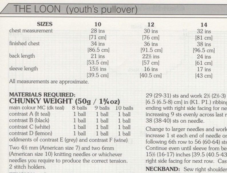 The Loon Sweater, Jumper Knitting Pattern, Child, Youth and Adult Sizes ...