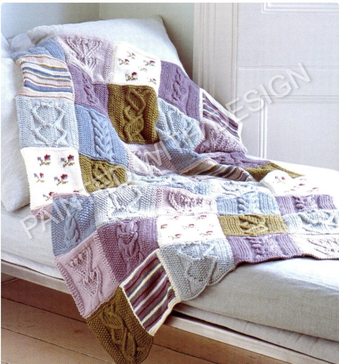 Patchwork Throw, Afghan, Blanket, Bedspread, Knitting Pattern, PDF ...