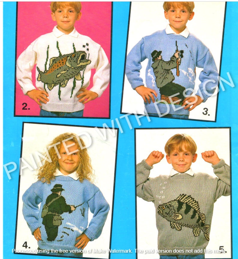 Vintage Fishing Sweater Jumper Knitting Pattern 5 Designs, Adults and ...