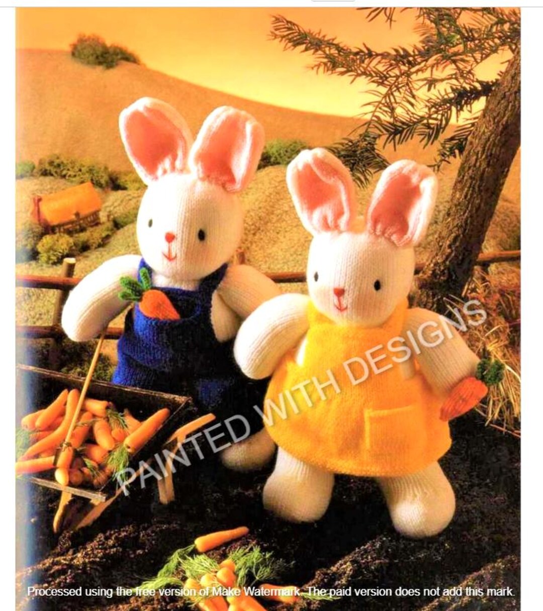 Vintage Bunnies Knitting Pattern, Boy and Girl Bunny Rabbit, Easter ...