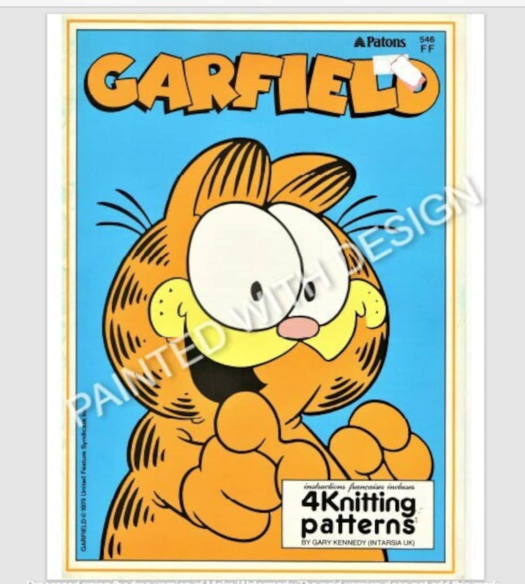 Vintage Garfield Sweater Jumper Knitting Pattern 4 Designs, Adults and ...