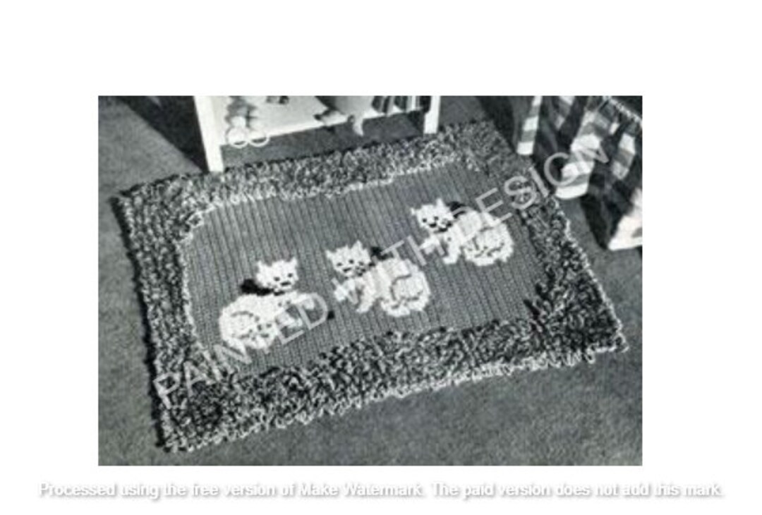 Vintage Kitten Cat Rug Crochet Pattern, Cross Stitch Design, Cat Rug ...
