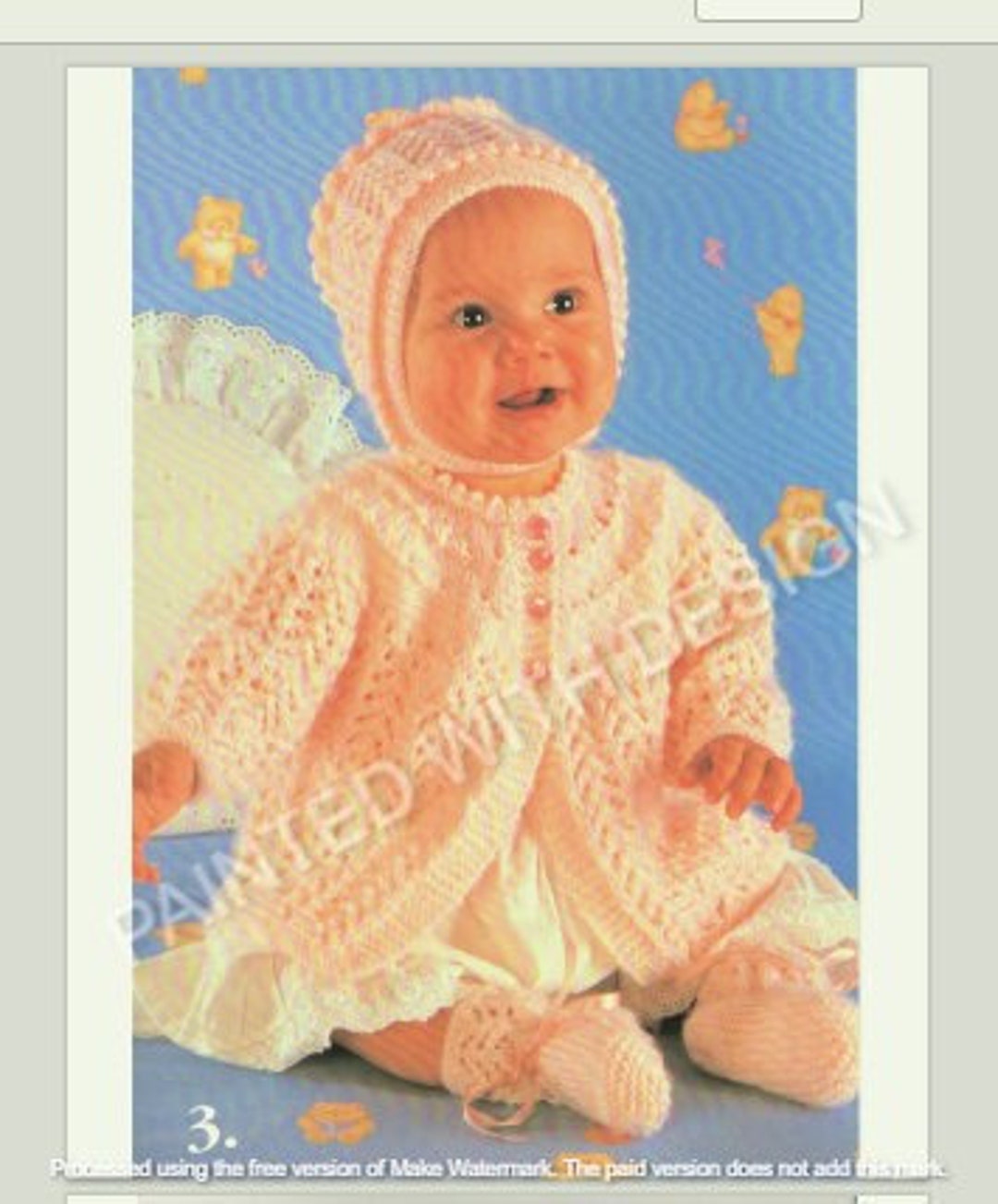 Baby Matinee Jacket, Bonnet, and Booties, Bootees Knitting Pattern, PDF ...