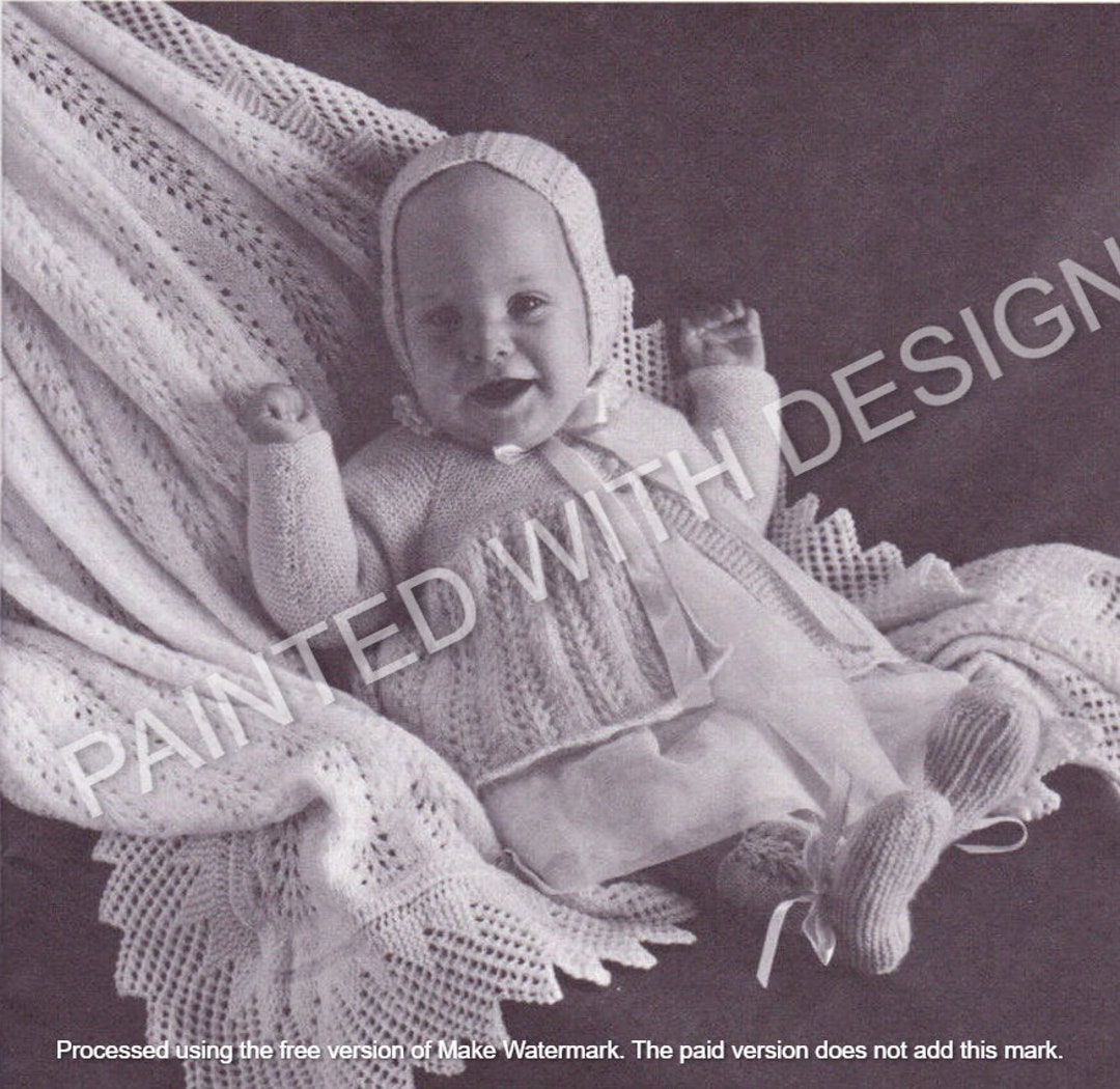 Feather and Fan Baby Set and Shawl, Baby Jacket, Bonnet, Booties ...