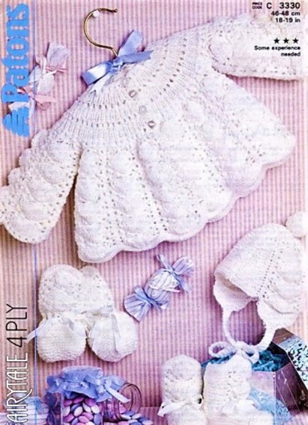 Baby Matinee Jacket, Bonnet, Mittens and Booties/bootees Knitting ...