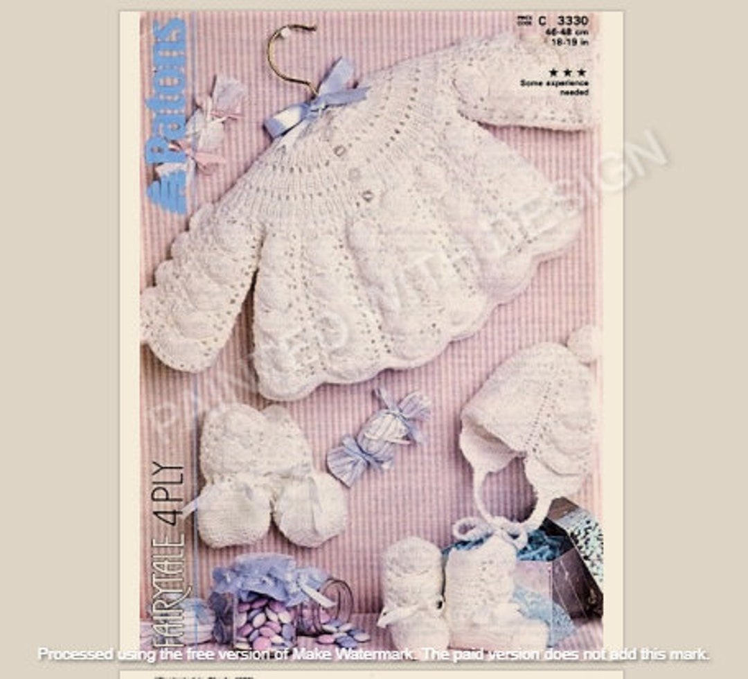 Baby Matinee Jacket, Bonnet, Mittens and Booties/bootees Knitting ...
