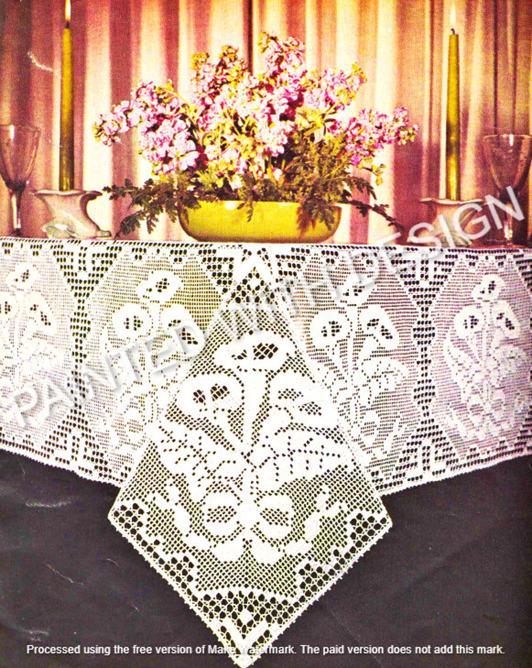 Vintage Calla Lily Filet Tablecloth Crochet Pattern, PDF Instant ...