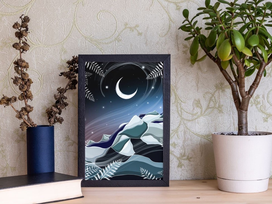 Mountain Poster, Moon Wall Art, Eclectic Boho Home Decor, Whimsigoth ...