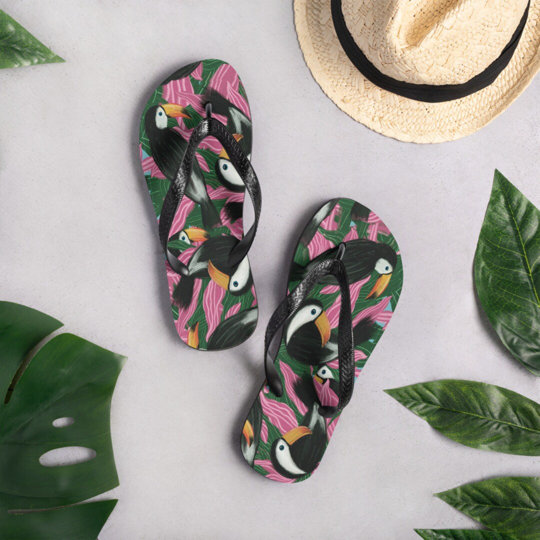 Colorful Tropical Toucan Flip-flops for Spring, Summer, Beach Day ...