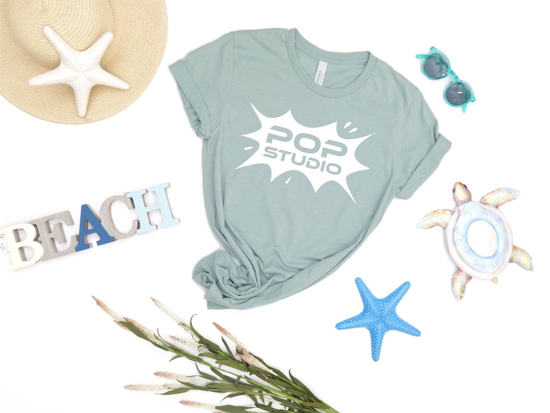 Beach Theme Mockup | Heather Dusty Blue Shirt Mockup | Bella Canvas ...