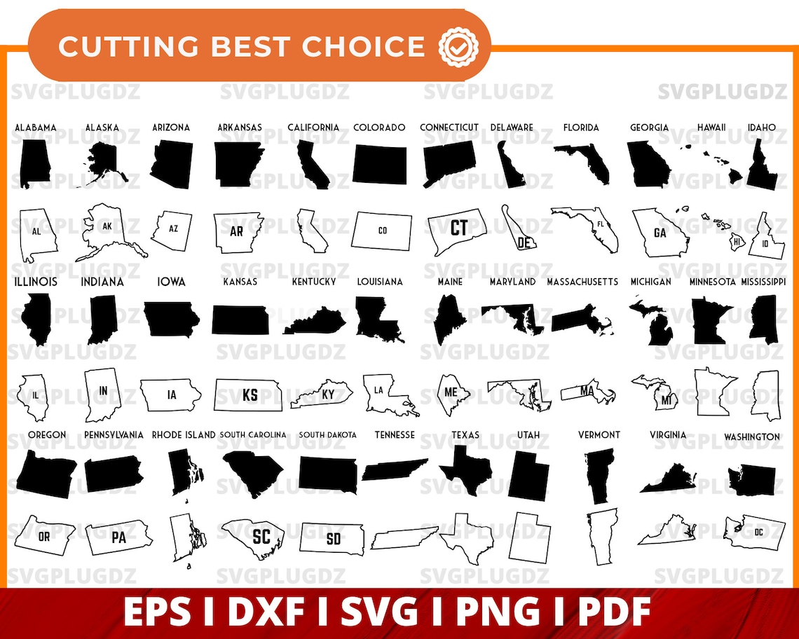 50 States SVG Bundle Outline United States Map Svg File Usa - Etsy