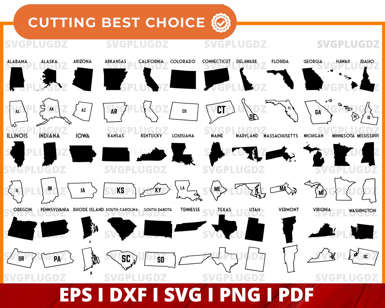 50 States SVG Bundle, Outline United States Map Svg File, Usa MAP SVG ...