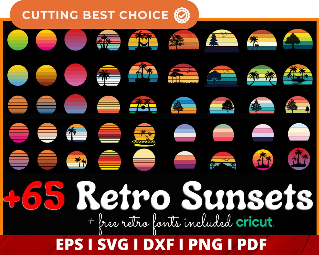 Retro Sunset Svg Bundle, Rainbow Svg, Vintage Retro Sunset SVG, Retro ...