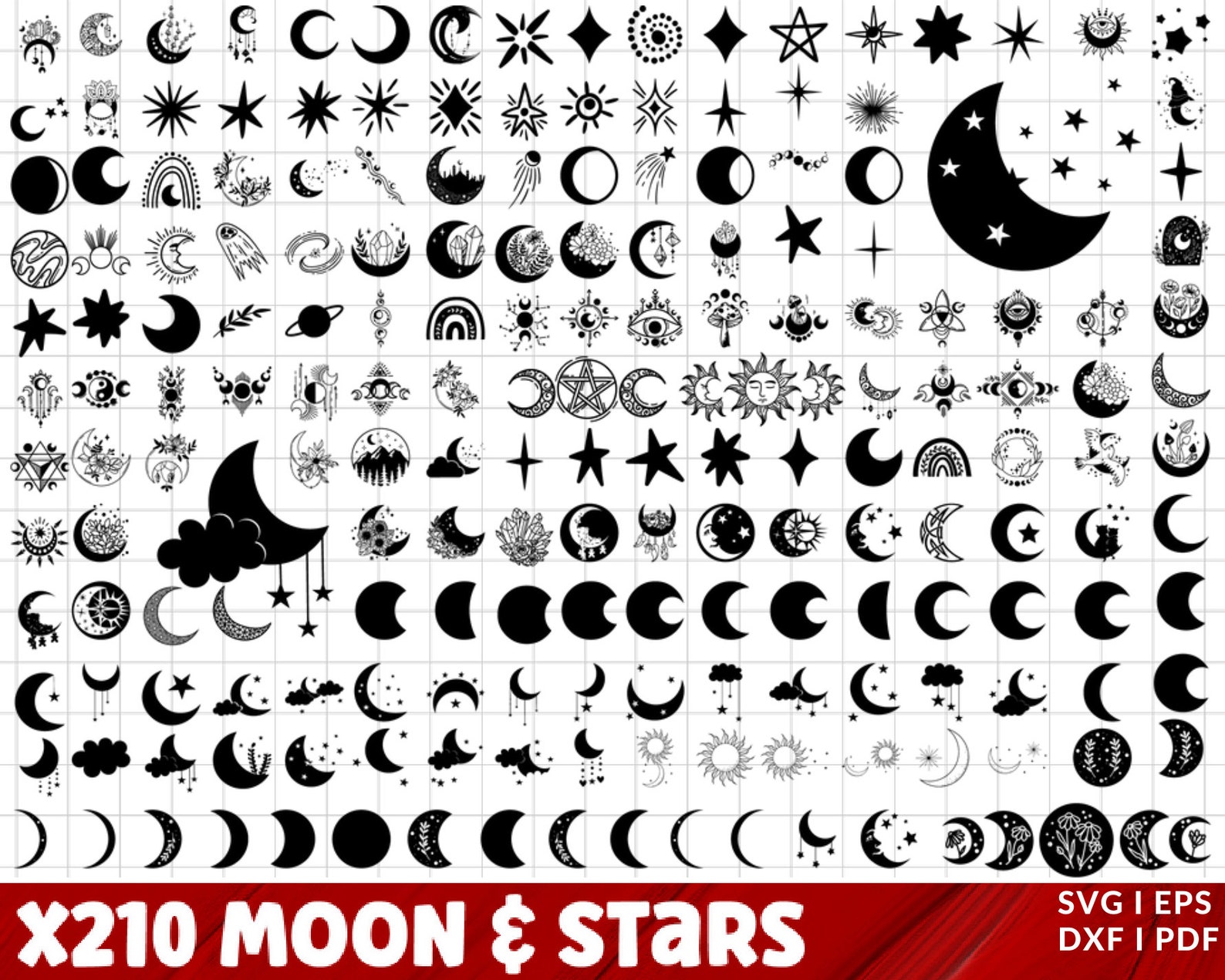 Mond und Sterne SVG, Mond SVG, Crescent Moon SVG, Celestial SVG, Mond ...