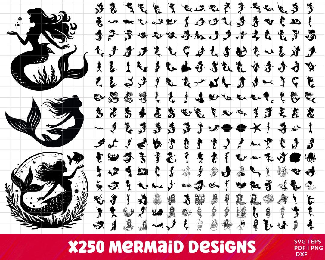 Mermaid SVG, Mermaid PNG Bundle, Mermaid Clip Art, Mermaid Cut Files ...