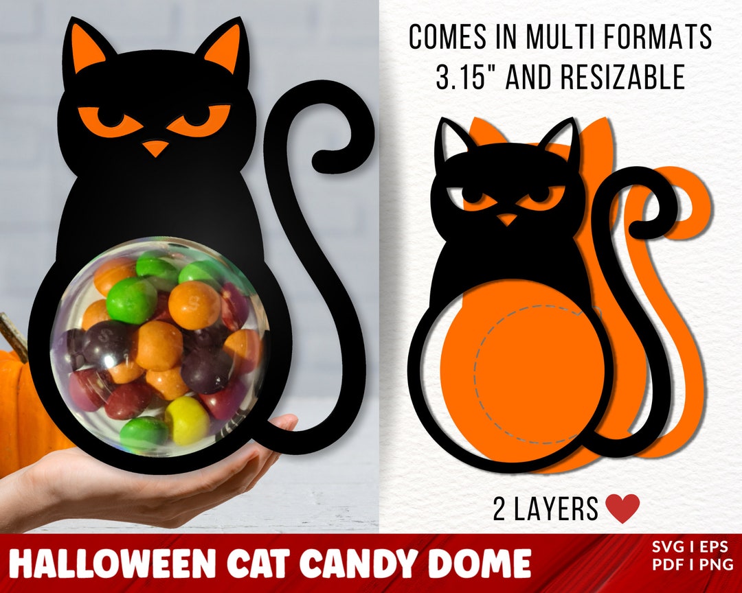Halloween Candy Dome SVG Bundle, Halloween Candy Holder SVG, Cat Candy ...