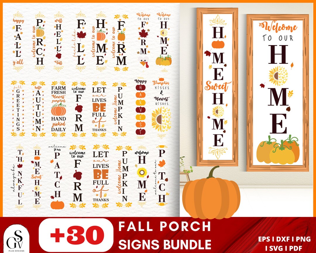 Fall Porch Sign Svg Bundle, Welcome Sign Svg, Autumn Porch Sign SVG ...