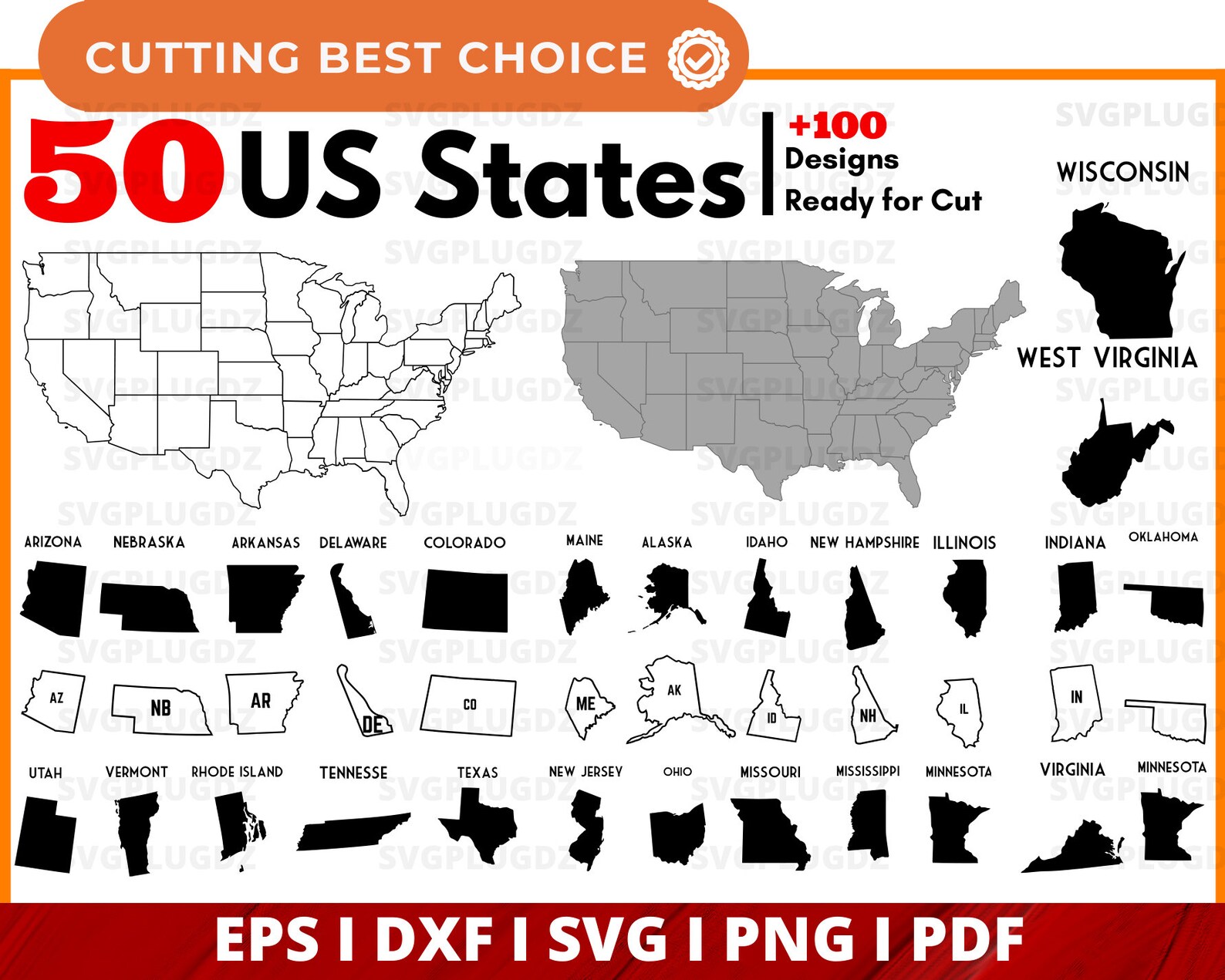50 States SVG Bundle, Outline United States Map Svg File, Usa MAP SVG ...