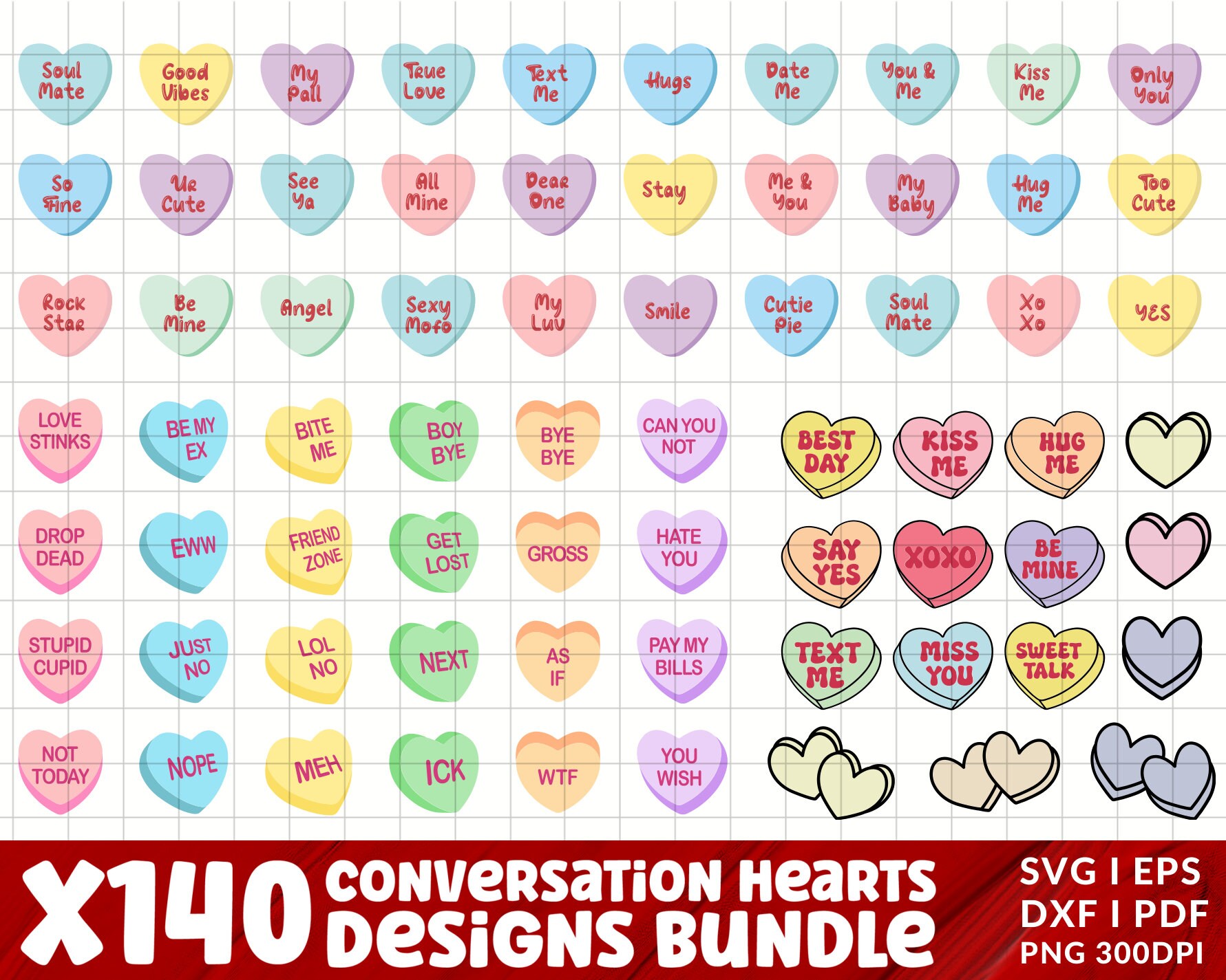 Candy Hearts Svg, Conversation Hearts SVG, Candy Hearts Png, Layered ...