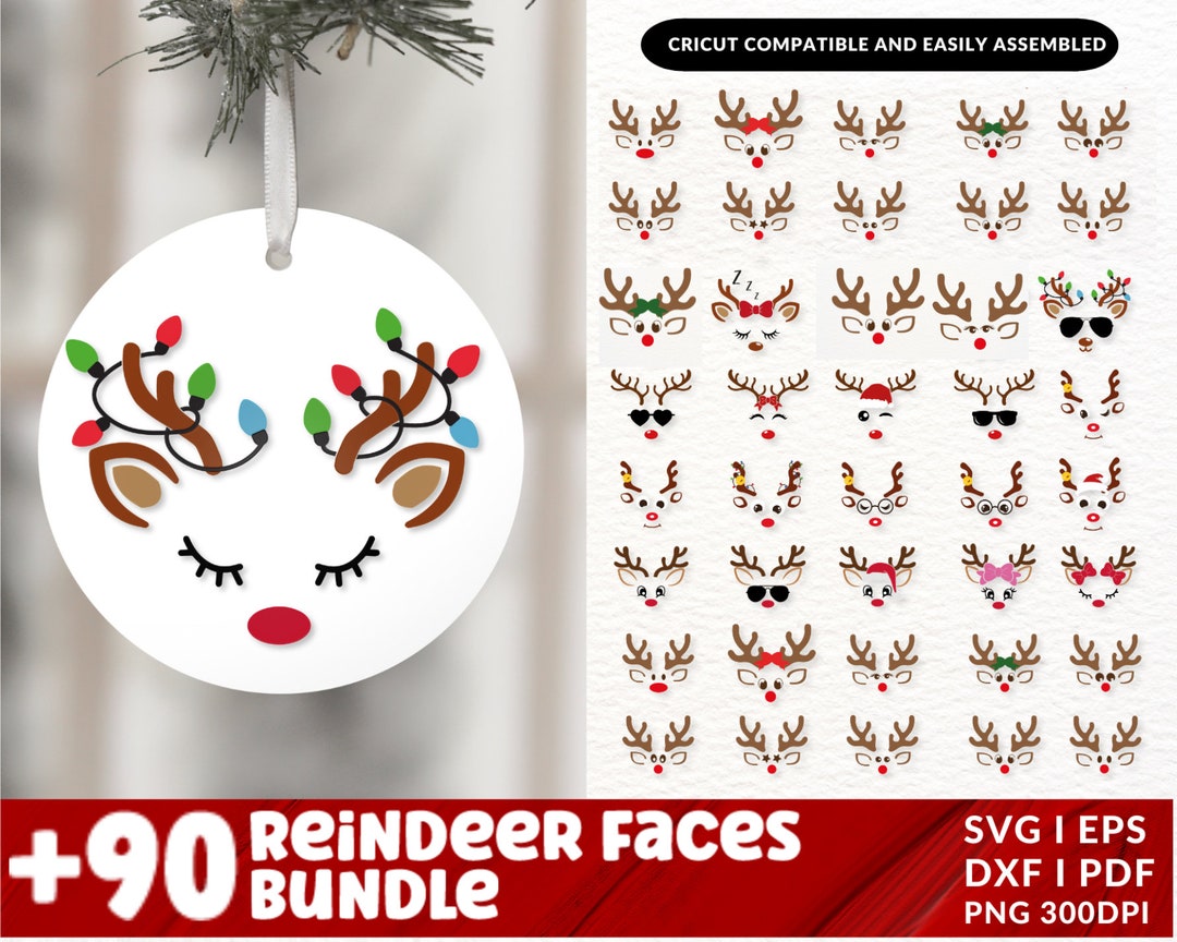 Christmas Reindeer Faces SVG Bundle, Reindeer SVG, Girl Reindeer SVG ...