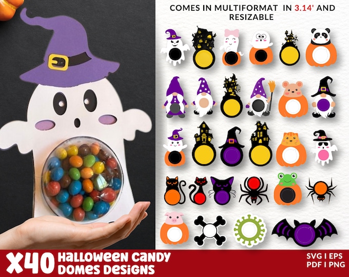 Halloween Candy Dome SVG Bundle, Halloween Candy Holder SVG, Candy ...