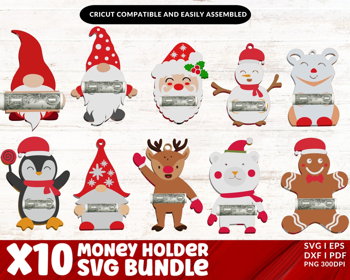 Christmas Money Holders SVG Bundle, Layered Paper Cash Holder Ornaments ...