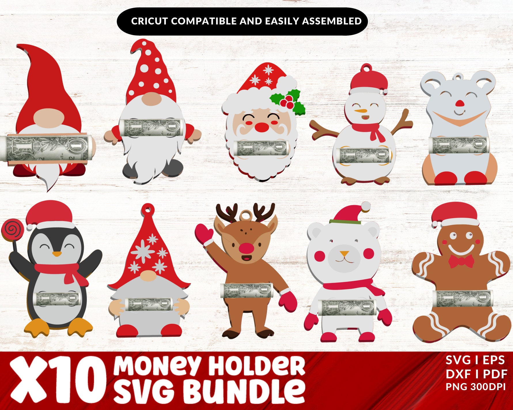 Christmas Money Holders SVG Bundle, Layered Paper Cash Holder Ornaments ...