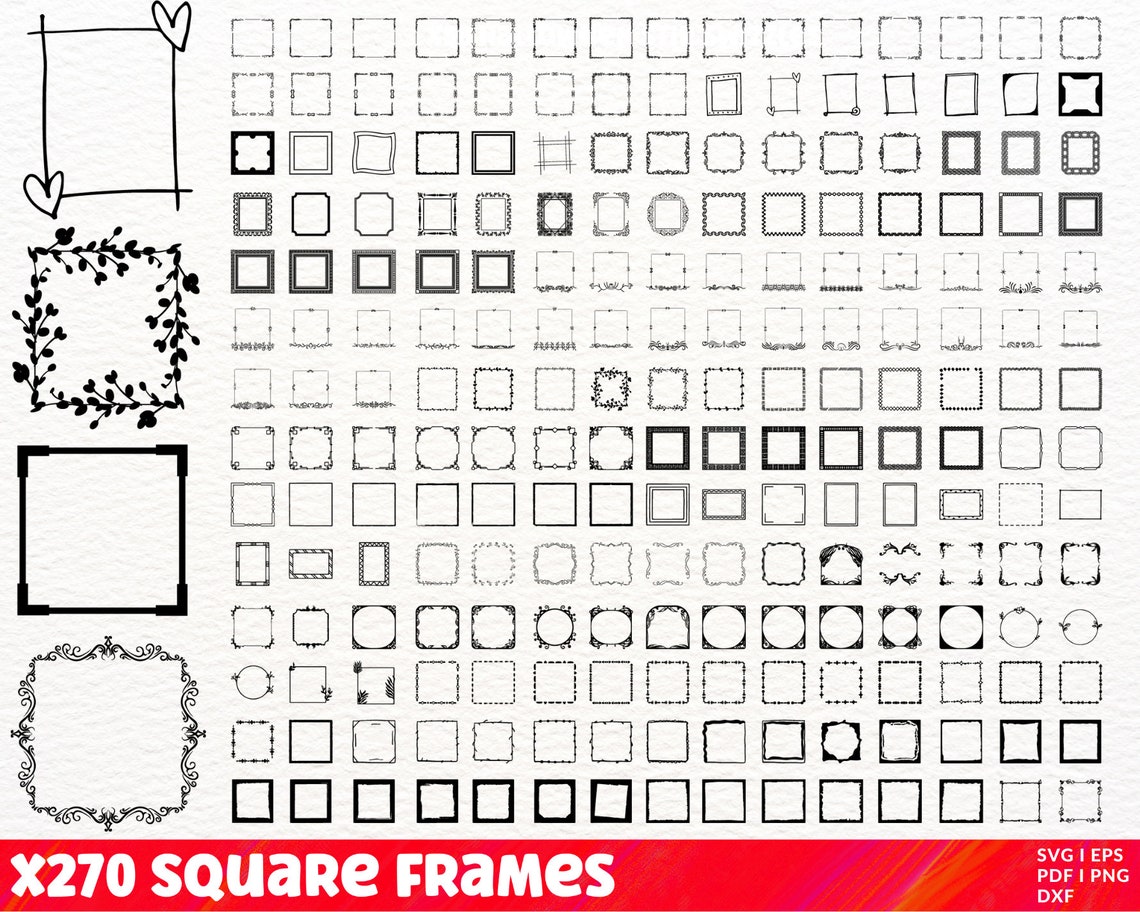 Square Frame SVG Bundle, Square Frame PNG Bundle, Frame Clipart, Frame ...