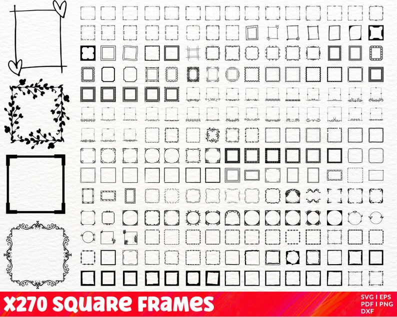 Square Frame SVG Bundle, Square Frame PNG Bundle, Frame Clipart, Frame ...