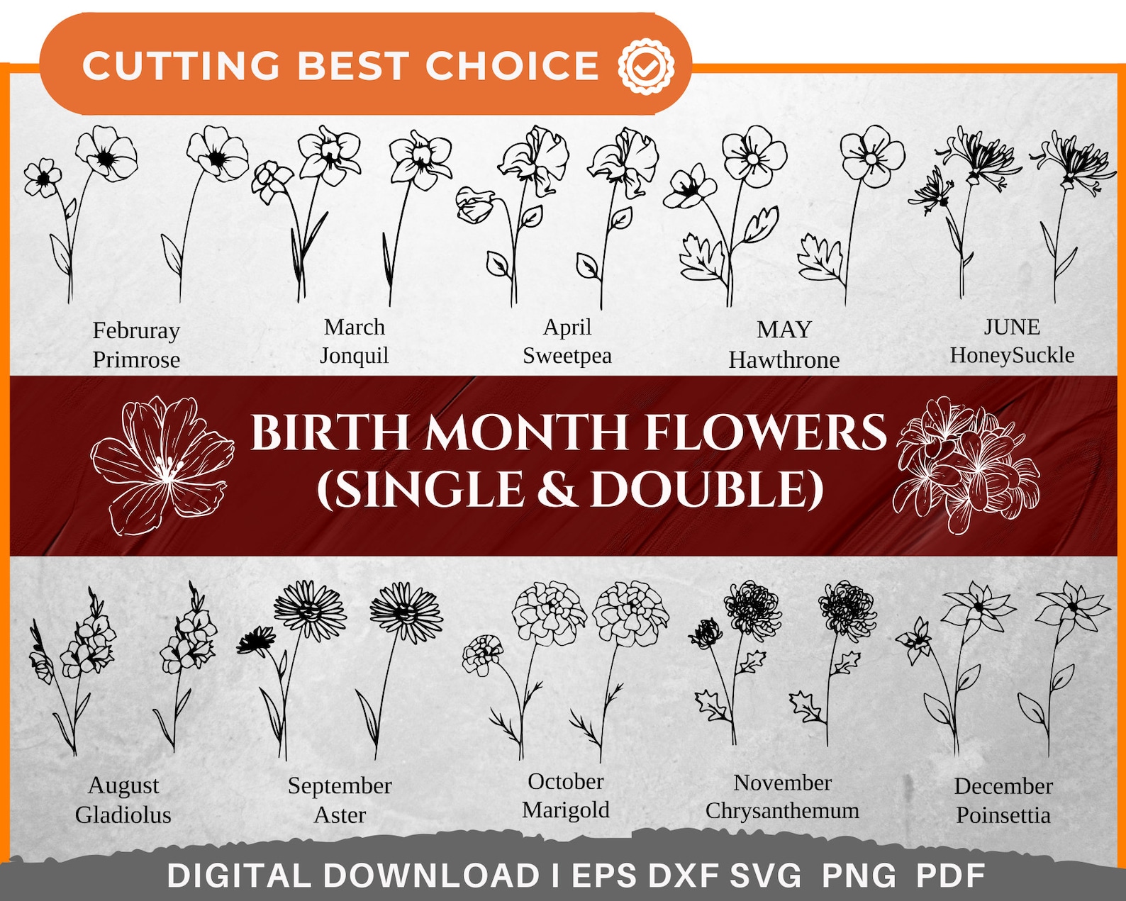 Birth Month Flowers Svg, Birthmonth Flower Svg Bundle,rose Svg, Poppy ...