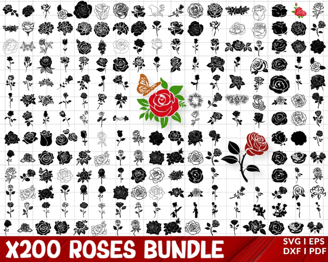 Rose SVG Bundle, ROSES Svg Bundle, Rose Silhouette, Vector Red Roses ...