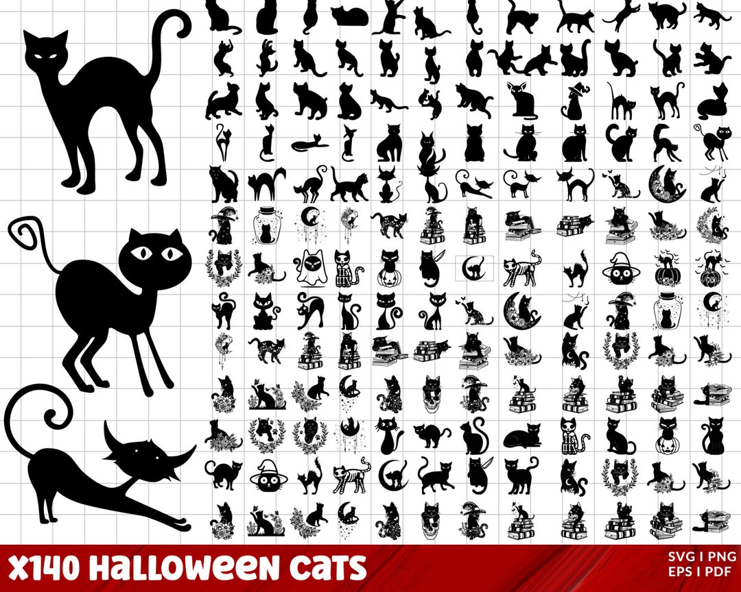 Halloween Cat SVG Bundle, Black Cat PNG Bundle, Cat Clipart, Halloween ...