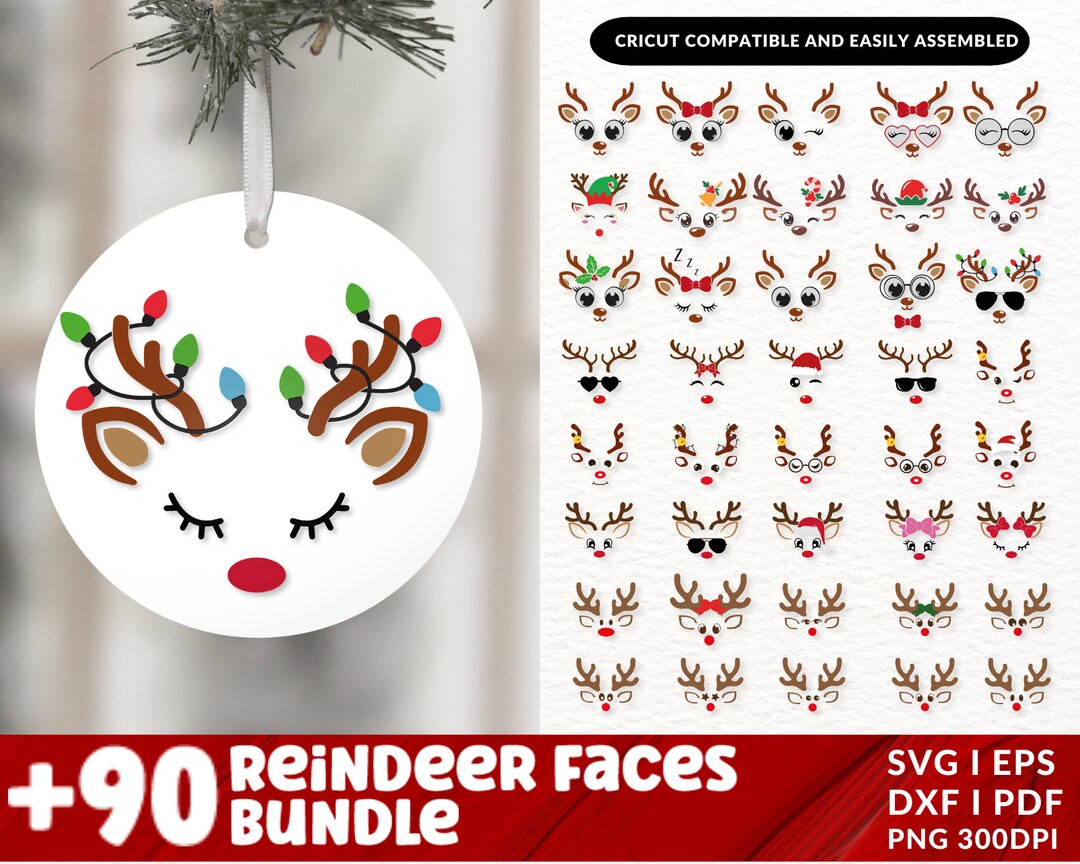 Christmas Reindeer Faces SVG Bundle Reindeer SVG Girl - Etsy